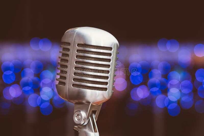 Microphone on a Background of Blue Lights Editorial Stock Photo - Image ...