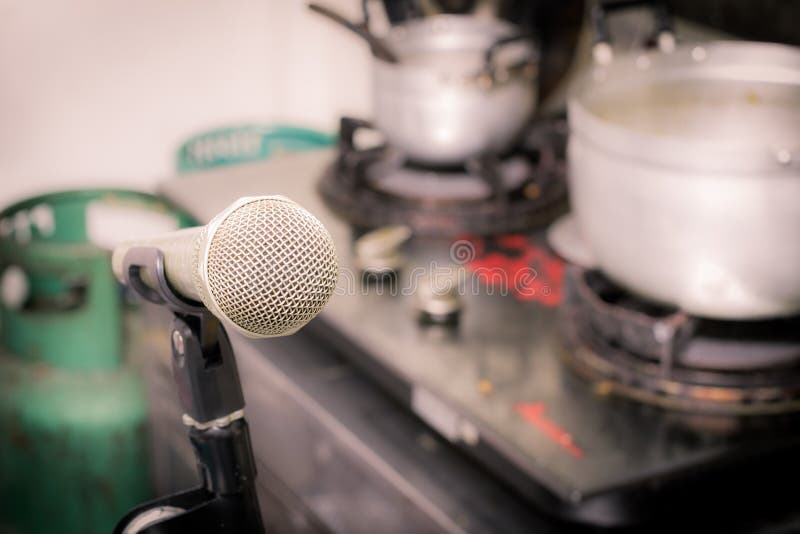 Microphone on the Background of Blurred Kitchen in Home. Soft Fo Stock ...