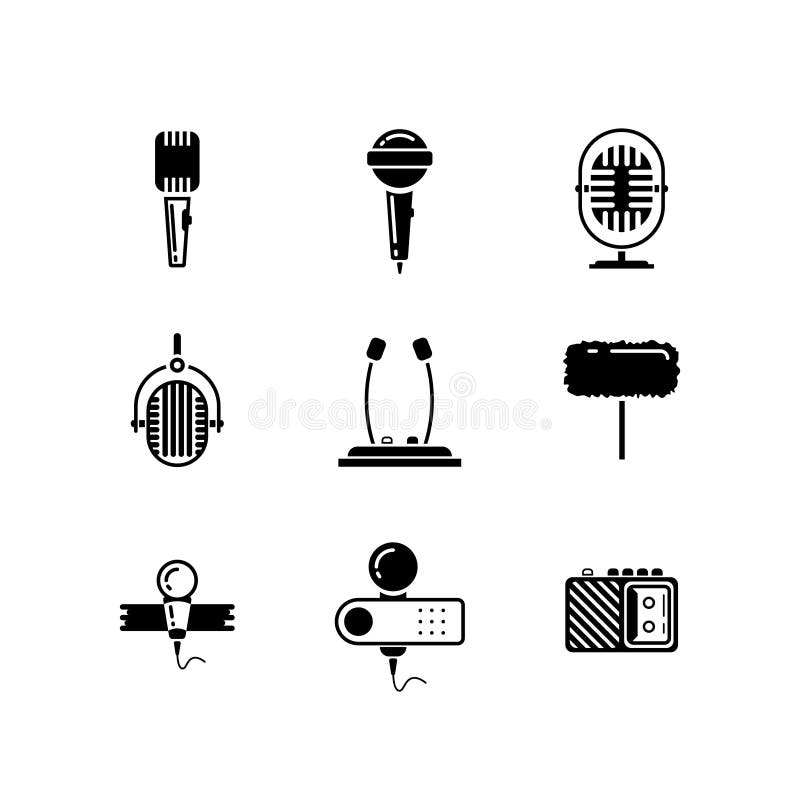 Microphone Black Icons Vector Set Stock Vector - Illustration of ...