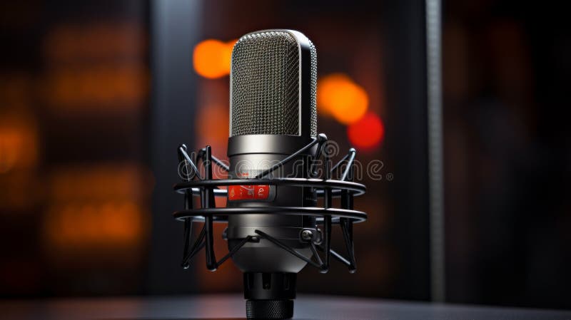 Microphone with Black Mesh Shield Amid Colorful Bokeh Lights AI ...