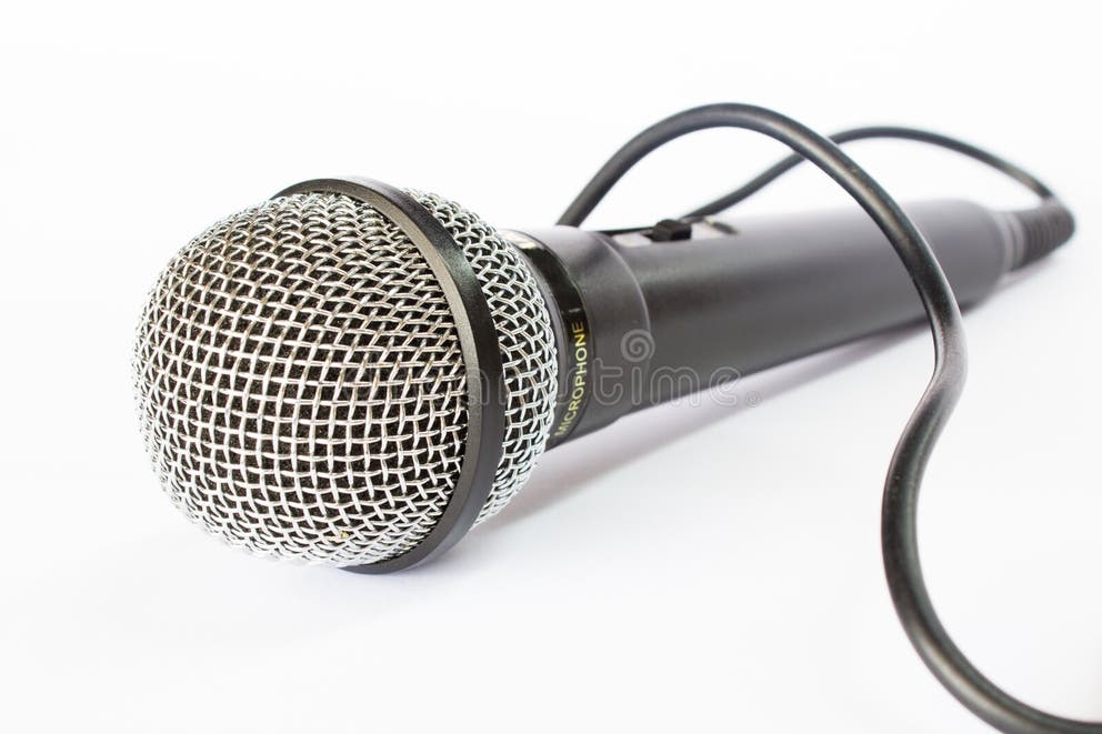 Microphone with Black Wire Isolated on White Stock Photo - Image of ...