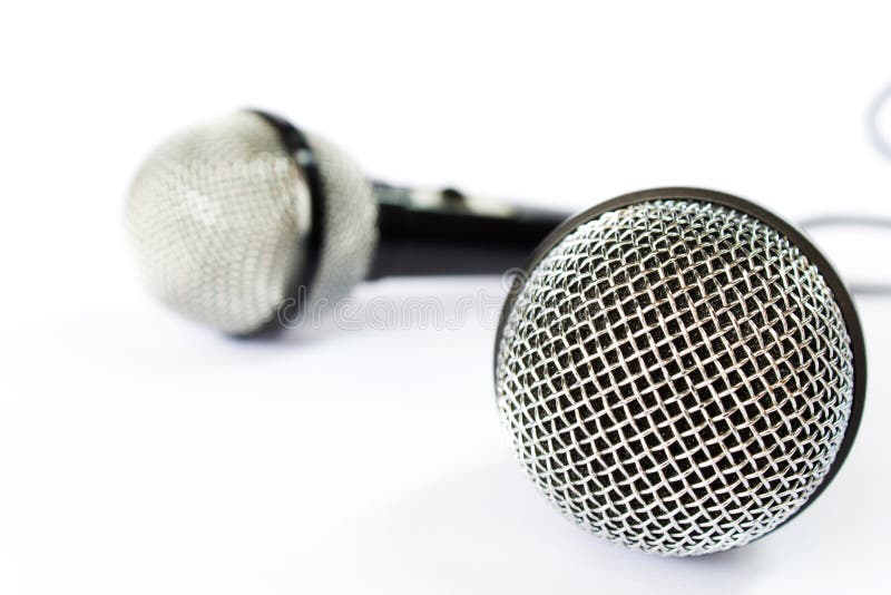 Microphone with Black Wire on White Stock Photo - Image of metal ...