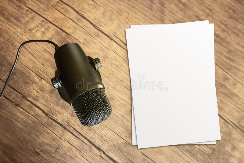 Microphone and Blank Sheet of Paper Stock Image - Image of radio ...