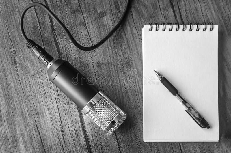Microphone and Blank Sheet of Paper Stock Photo - Image of journalist ...