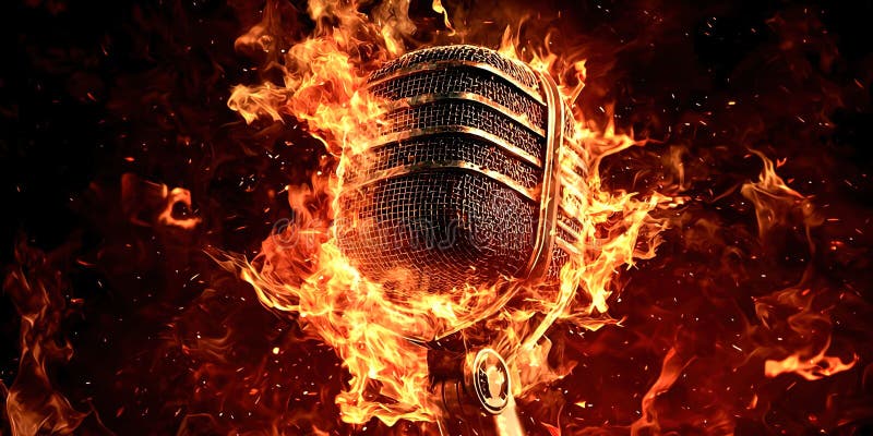 Microphone blazing fire stock photo. Image of performer - 335648616