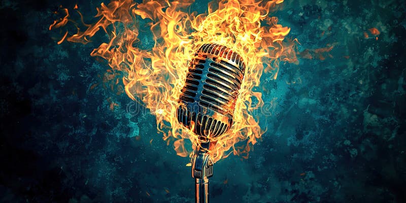 Microphone blazing fire stock image. Image of generated - 335648509