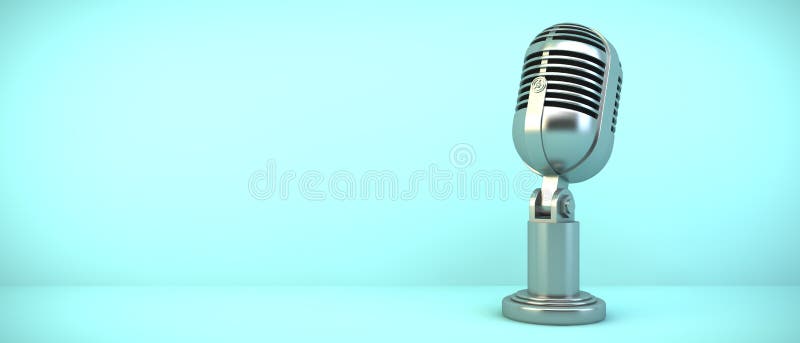 Microphone on Blue Background Stock Illustration - Illustration of ...