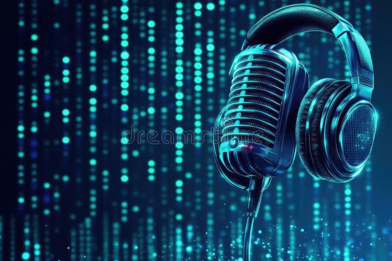 A Microphone is on a Blue Background with a Lot of Dots Stock Image ...