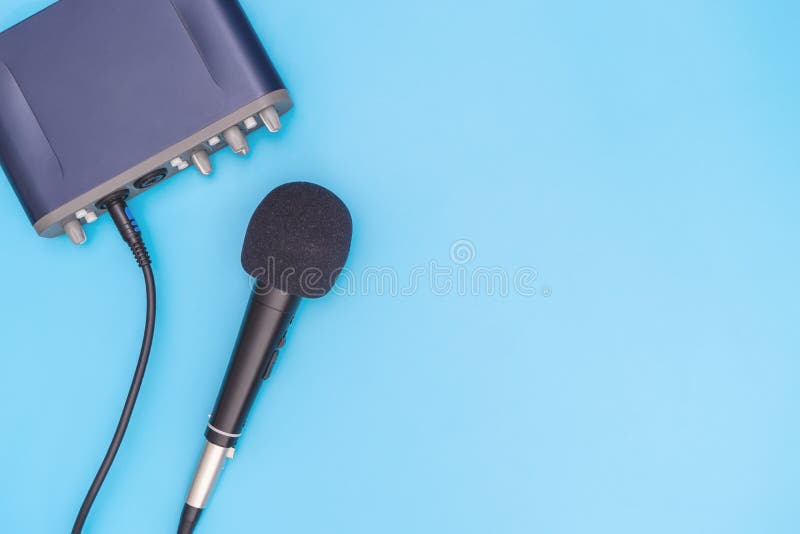 Microphone On Blue Background For Music Concept Stock Image - Image of ...