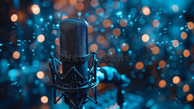 Microphone on Blue Background Stock Image - Image of speak, amplifier ...