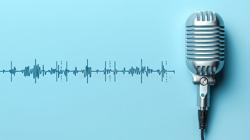 A Microphone is on a Blue Background with a Waveform Stock Photo ...