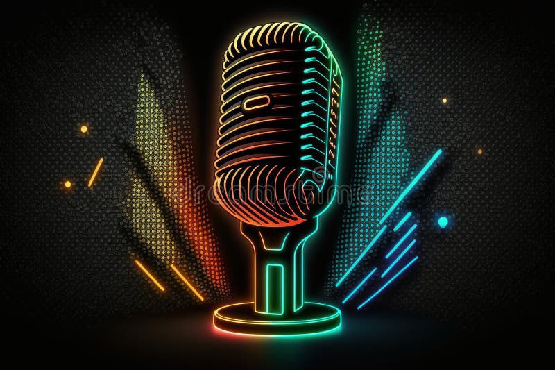 Microphone with Bright Colorful Background. Karaoke Party. Illustration ...