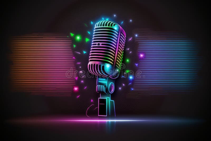 Microphone with Bright Colorful Background. Karaoke Party. Illustration ...