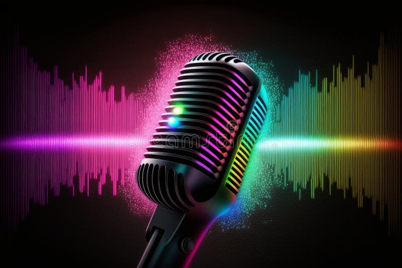 Microphone with Bright Colorful Background. Karaoke Party. Illustration ...