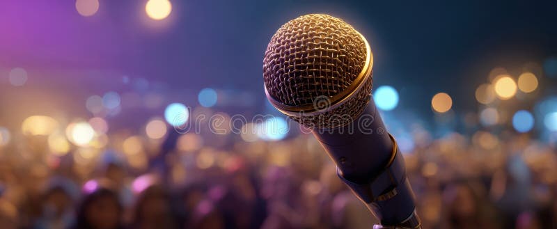 The Microphone Captured in Focus Against a Vibrant Crowd at Night AI ...