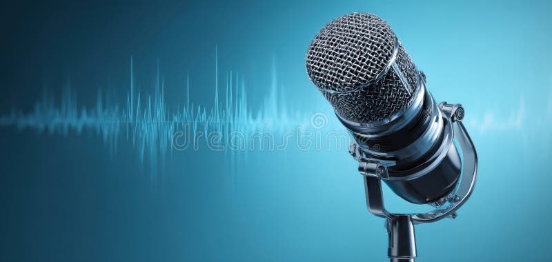 The Microphone Capturing Audio Waves in a Vibrant Blue Digital ...