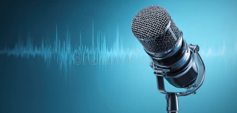 The Microphone Capturing Audio Waves in a Vibrant Blue Digital ...
