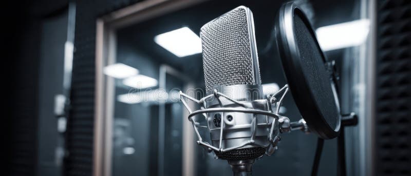The Microphone Capturing Sound in a Professional Recording Studio ...