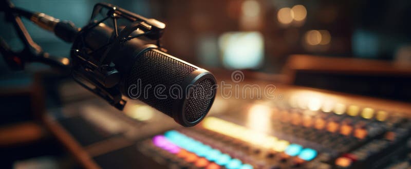 The Microphone Capturing Sound in a Vibrant Recording Studio ...