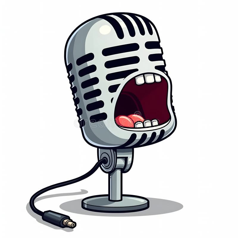 Microphone Cartoon Character Yelling: Creative Artwork for Emblems and ...