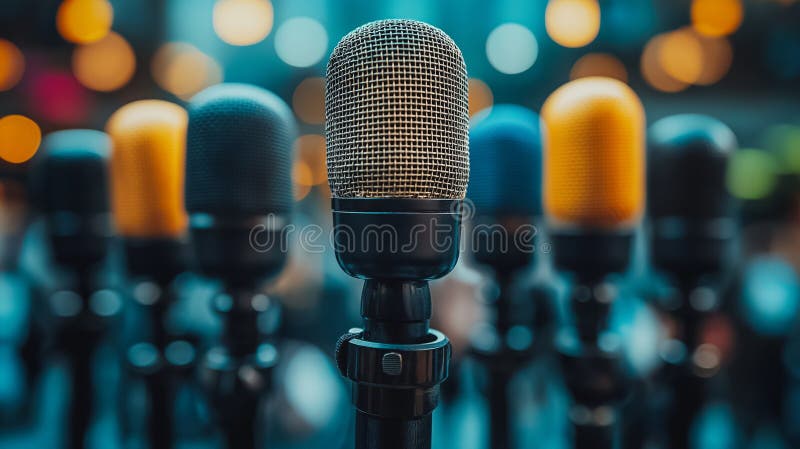 A Microphone is the Center of Attention in a Group of Microphones. the ...