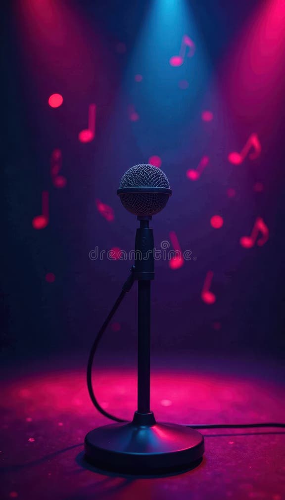 Microphone Center Stage, Musical Notes Swirling , Harmony, Event Stock ...