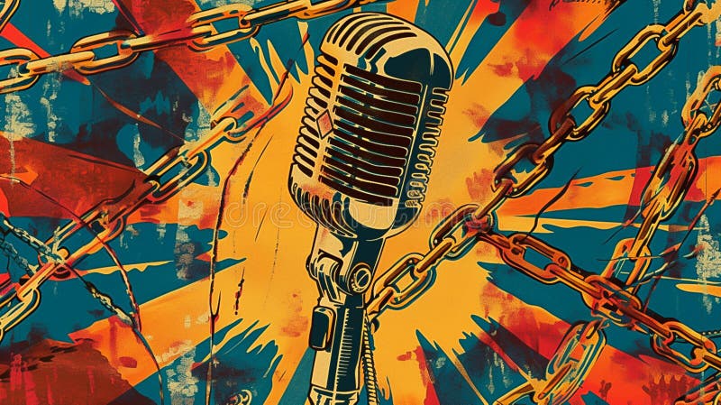 Microphone and Chains on a Colorful Background Stock Illustration ...