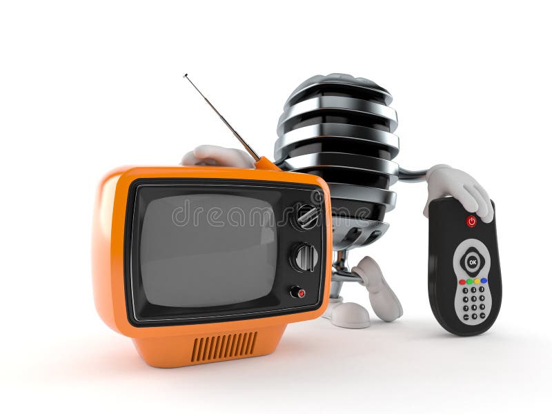 Microphone Character with Tv Set and Remote Stock Illustration ...