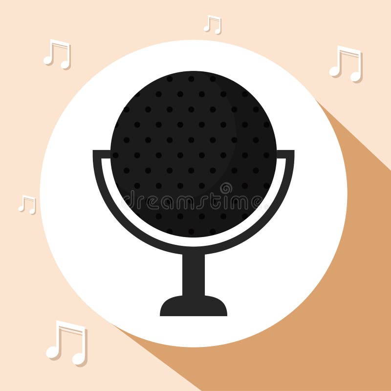 Microphone with Circle Shape and Music Notes Stock Vector ...