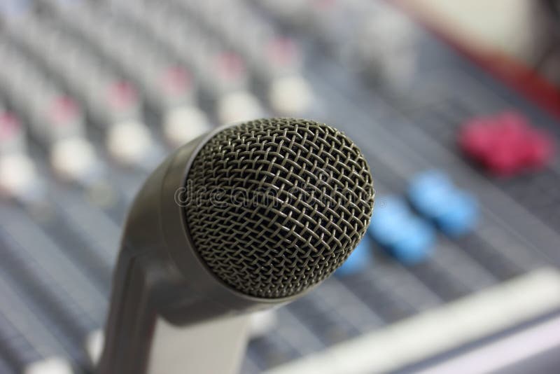 Microphone Close in Control Room. Stock Image - Image of concert ...