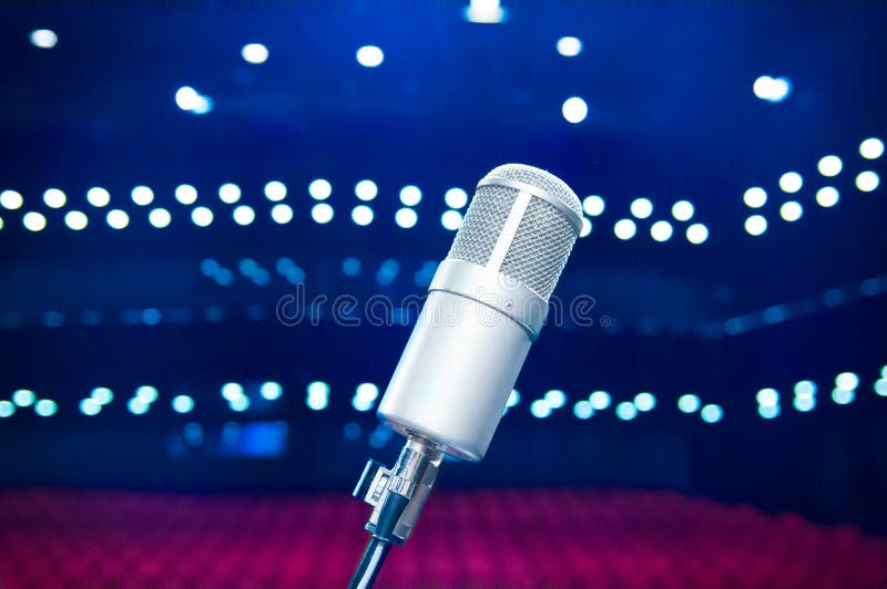 Microphone Close Up in Concert Hall Stock Image - Image of light ...