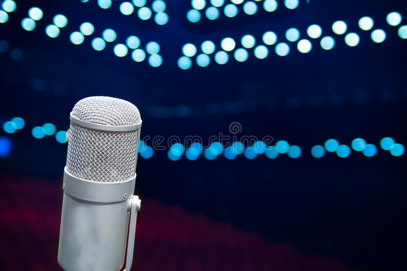 Microphone Close Up in Concert Hall Stock Photo - Image of closeup ...