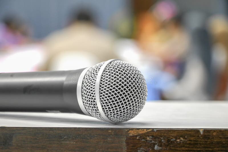 Microphone Close Up in Conference Room Stock Image - Image of ...