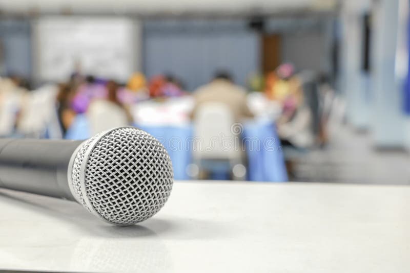 Microphone Close Up in Conference Room Stock Photo - Image of ...