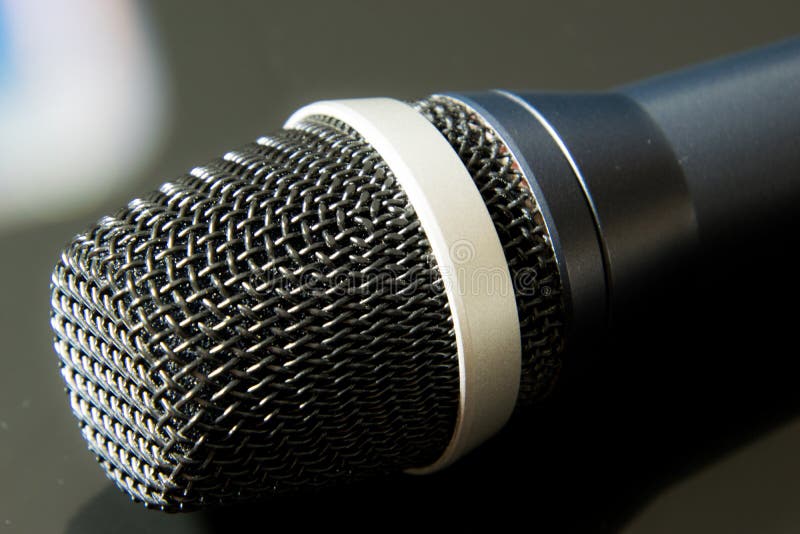 Microphone Close Up on the Dark Surface Stock Photo - Image of ...