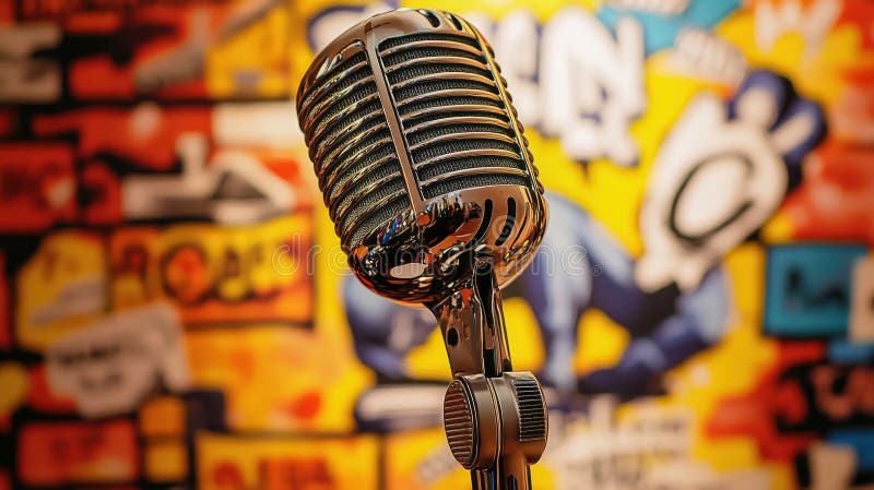 Microphone Close-up, Vibrant Graffiti Background, Urban Art ...