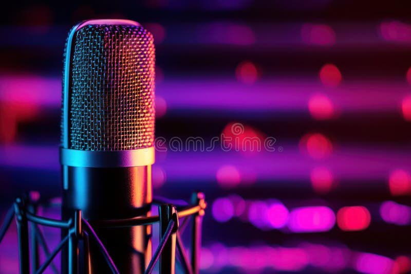 Microphone Colorful Sound Waves Glowing Stage Light Stock Photos - Free ...