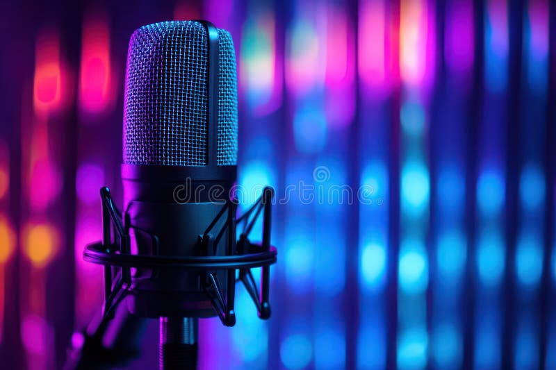 Microphone Colorful Sound Waves Glowing Stage Light Stock Photos - Free ...