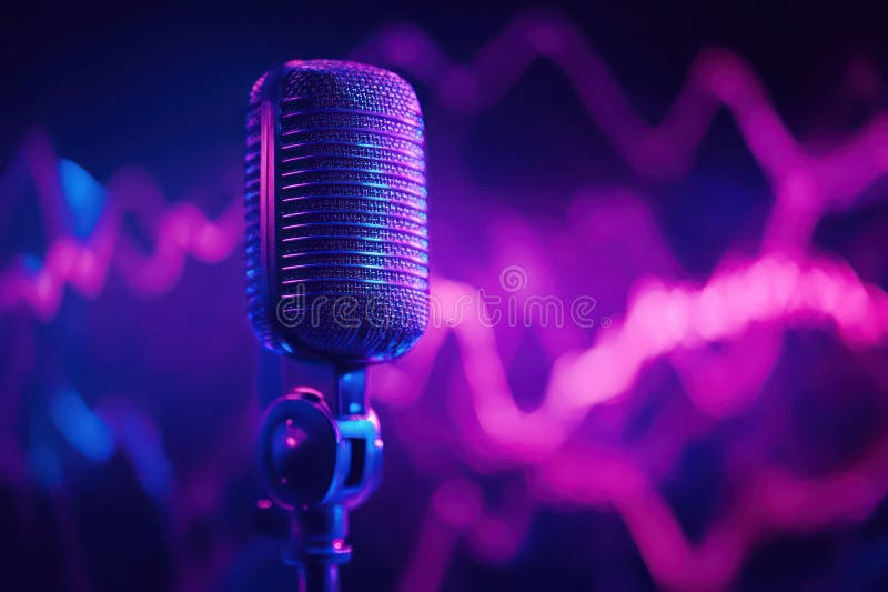 Microphone with Colorful Sound Waves in Glowing Stage Light Stock Image ...