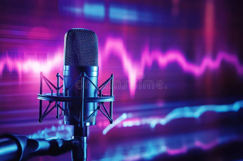 Microphone Colorful Sound Waves Glowing Stage Light Stock Photos - Free ...