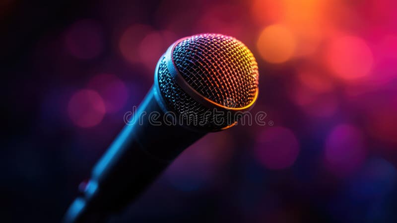 Microphone with Colorful Wave Light Effects on Black Background Stock ...