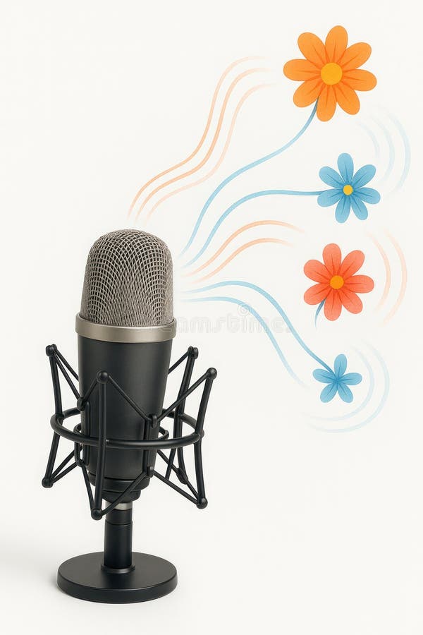 A Microphone with Colors Coming from Sounds. Stock Photo - Image of ...