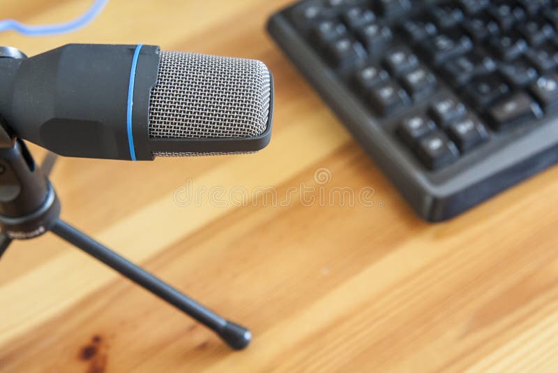 Microphone with computer stock image. Image of recording - 76259687