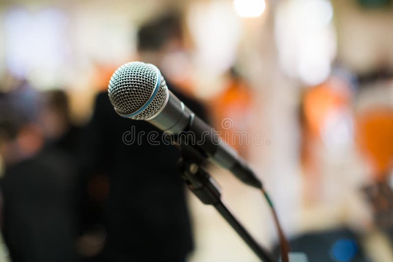 Microphone in Concert Hall, Conference or Stage Stock Image - Image of ...