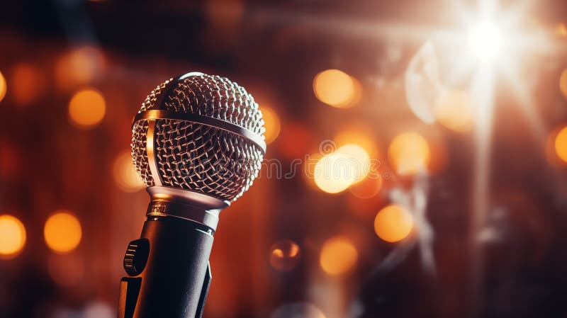 Microphone on Concert Stage. Banner with Place for Text Stock ...