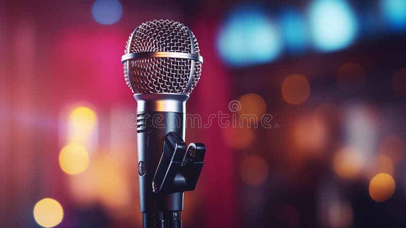 Microphone on Concert Stage. Banner with Place for Text Stock ...