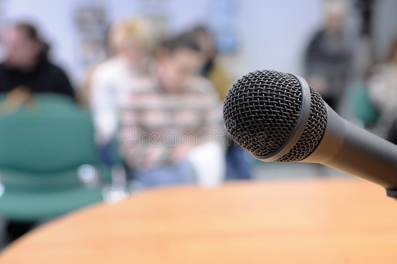 Microphone Stand at Conference. Stock Photo - Image of floor, focus ...