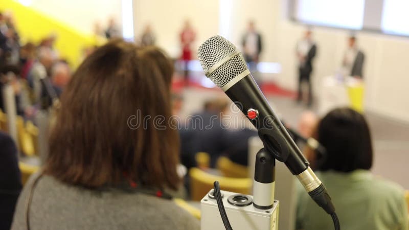 Microphone during Conference in Auditorium, People Stock Footage ...