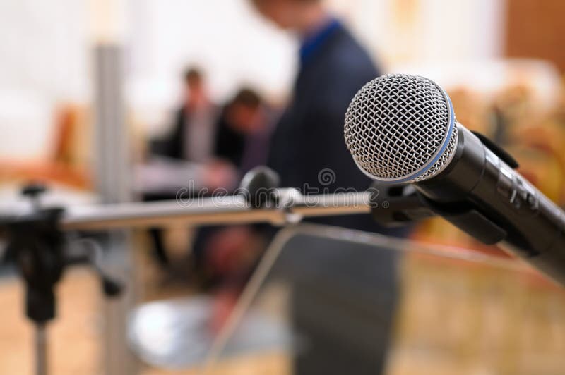 Microphone Stand at Conference. Stock Photo - Image of floor, focus ...