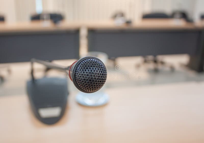 Microphone conference room stock image. Image of lecture - 83698047